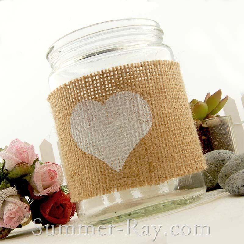 Burlap Mason Jar Wrap with White Heart – Summer-Ray.com