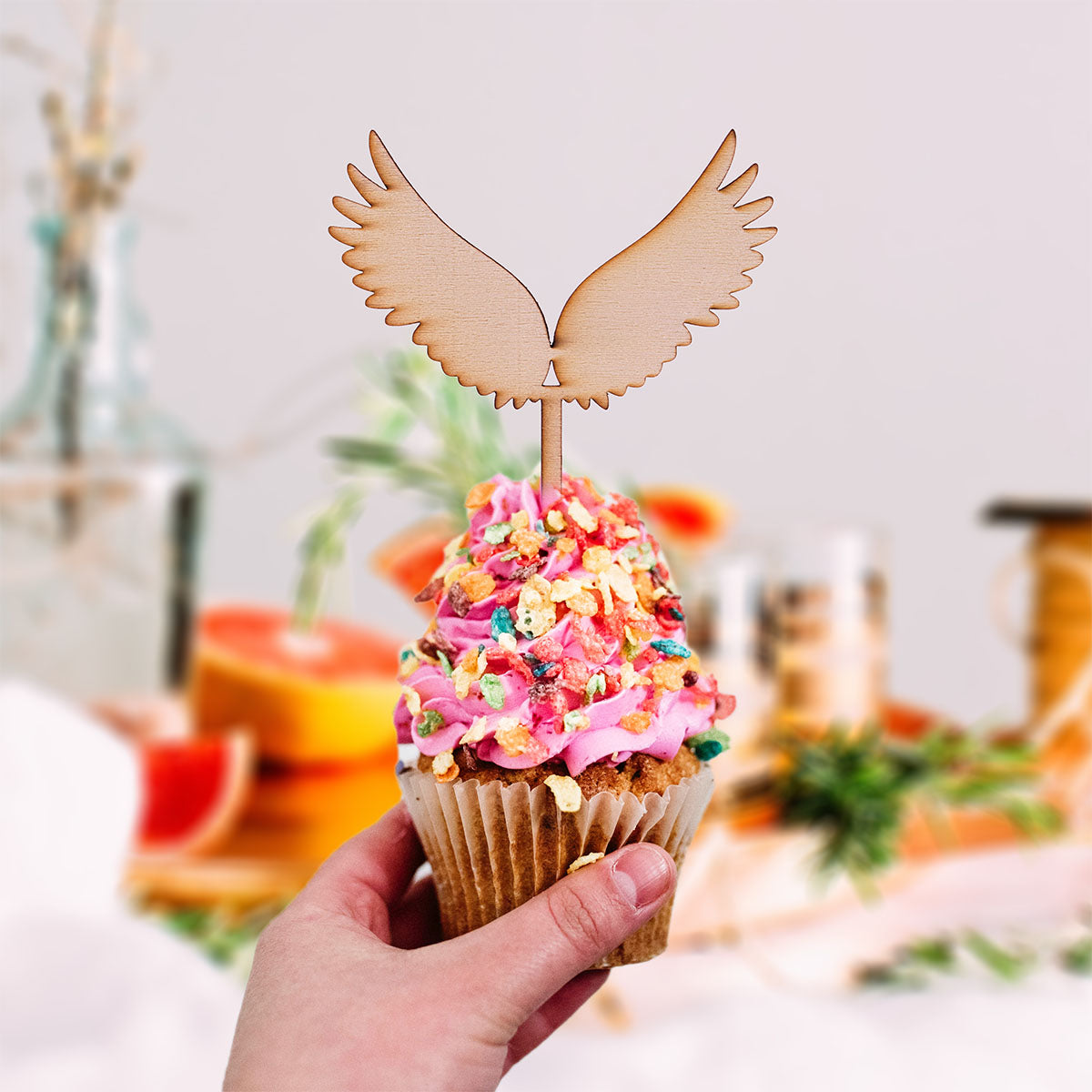 Wooden Angel Wings Laser Cut Cupcake Topper for Baby Shower Birthday P ...